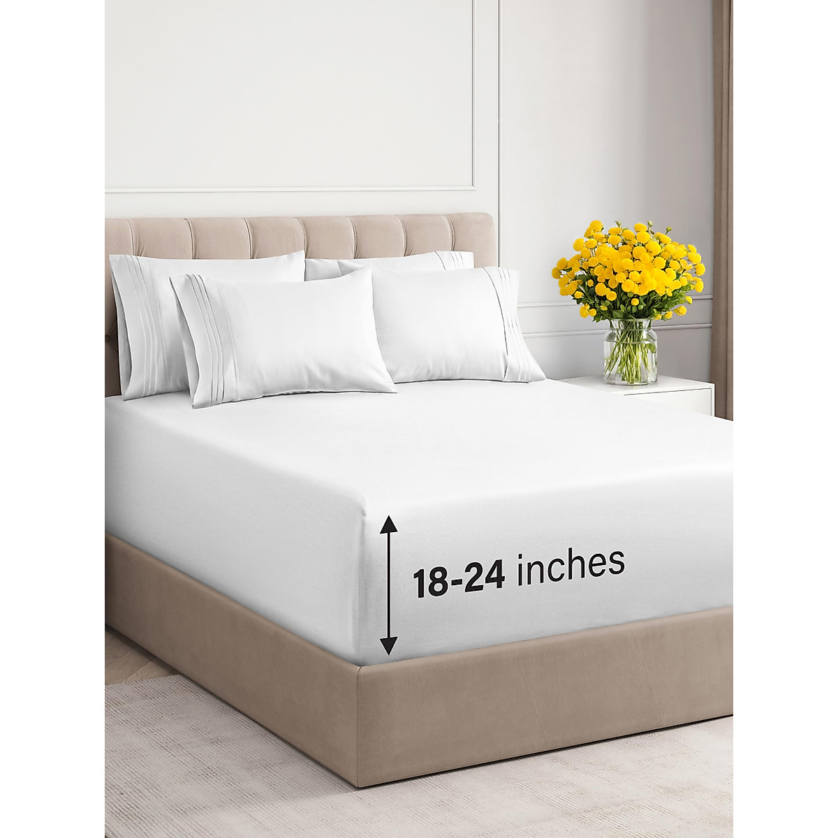 Extra Deep King Sheet Set - 6 Piece Breathable & Cooling Sheets - Hotel Luxury Bed Sheets Set - Easy & Secure Fit - Soft, Wrinkle Free & Comfy Sheets Set - White Sheet Set w/Extra Deep Pockets