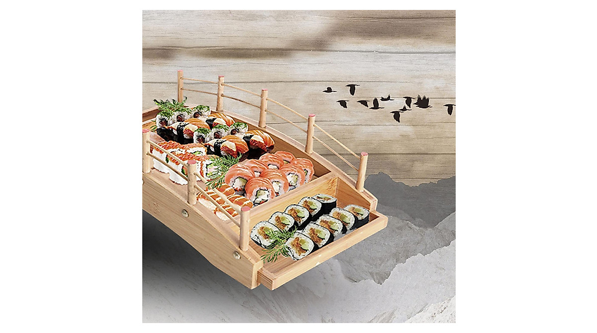 BOLLAER Arch Bridge Sushi Boat - Elegant Wooden Sushi Serving Plate