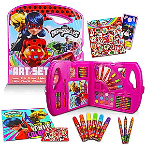 Zagtoon Miraculous Ladybug Art Set for Girls - 40 Piece Bundle with Miraculous Ladybug Art Pad, Coloring Utensils, Brushes, Stickers, and More (Arts and Crafts Supplies for Kids)