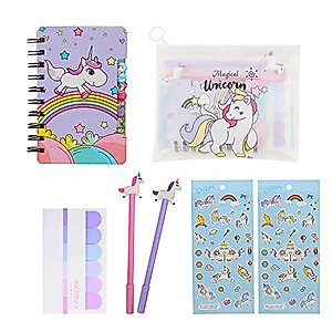 HIFOT Unicorn Stationery Set Kawaii Stationery Set for Girls, Clear Unicorn Pencil Case Unicorn Diary Journal Notebook Unicorn Gel Pens Ballpoint Pen Stickers Gifts for Students School Supplies