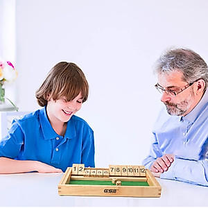 GSE Games & Sports Expert Wooden Shut The Box 12 Numbers Dice Game Board with 2 Wooden Dices, Classic Tabletop Version of The Popular English Pub Game