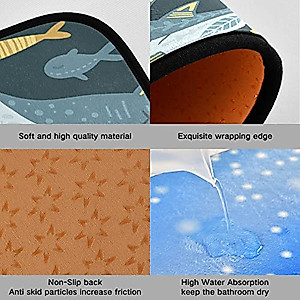 Funny Shark Fish Kitchen Rugs and Mats Set 2 Piece Non Slip Washable Runner Rug Set of 2 for Kitchen Sink Floor Home Decor Laundry