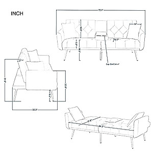 Verfur Button Tufted Convertible Futon Sofa Bed,Modern Velvet Upholstery Sleeper Couch Daybed with 2 Cup Holders and Square Armrests for Small Places Sofabed, Brown 72.4"
