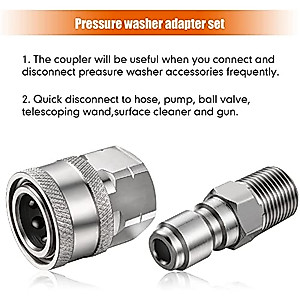 Shimeyao 2 Sets NPT 1/4 Inch Pressure Washer Coupler Quick Connect Plug Male Female 1/4 Quick Connect Fittings Pressure Washer Adapters Pressure Washer Accessories (External Internal Thread)