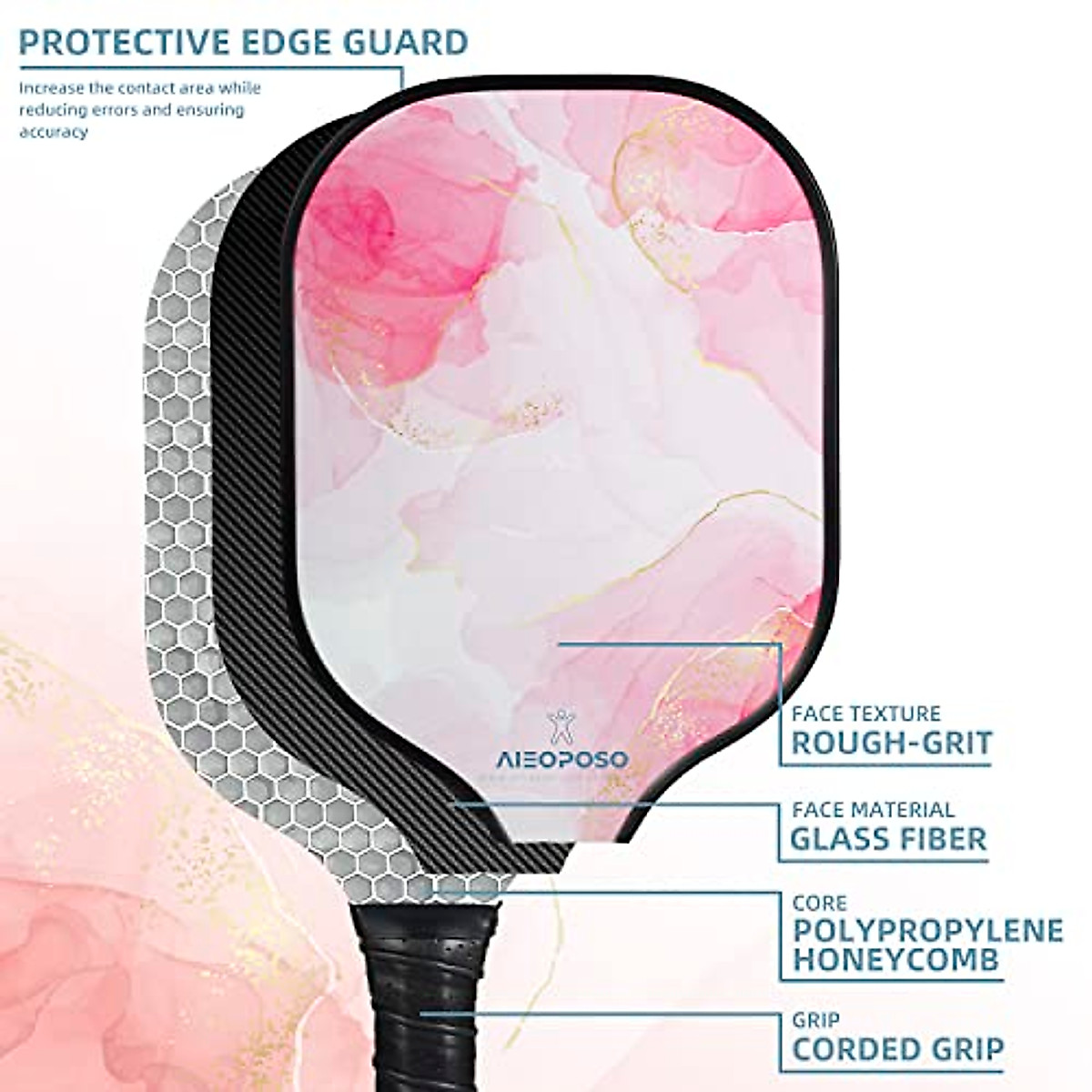 Aieoposo Pickleball Paddles, Pickleball Gift, Fiberglass Pickleball Rackets, Wristbands and Pickleball Cover - Indoor & Outdoor Pickleball Set for Beginners & Intermediate Players