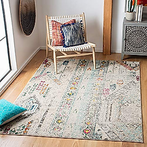 SAFAVIEH Madison Collection 4' x 6' Green / Orange MAD422Y Boho Chic Tribal Distressed Non-Shedding Living Room Bedroom Accent Rug