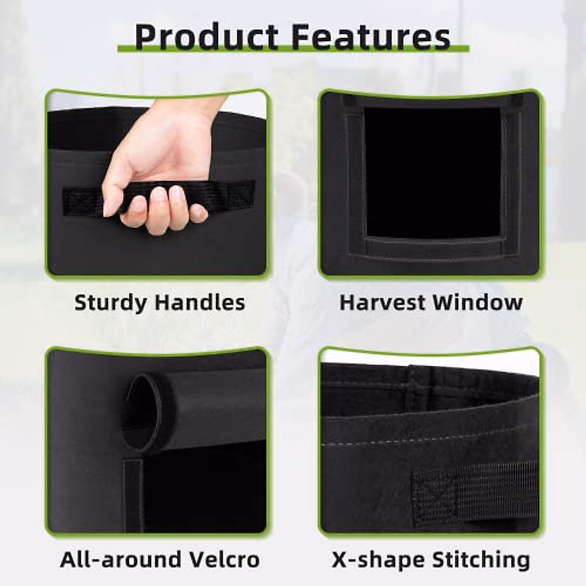 GreatBuddy 10 Gallon Potato Grow Bags 6-Pack, Thick Fabric Pots for Plants, Harvest Windows & Sturdy Handles, Labels Included, Black