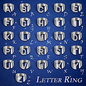 beautlace Letter B Rings Adjustable Silver Plated Initial B Alphabet Open Ring with Cubic Zirconia Jewelry for Men and Women KR0037B-W
