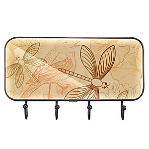 Personalized Adhesive Hooks Towel Hooks Wall Hooks for Kitchen Bathroom Natural Birds & Dragonfly