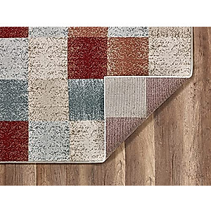 New Home Stain Resistant Checkered 9' x 12' Area Rug in Brown