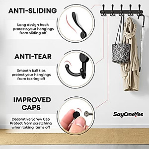 SAYONEYES Black Coat Rack Wall Mount with 5 Tri Hooks for Hanging – 16 Inch Heavy Duty Stainless Steel Rustic Coat Rack Wall Mount – Hat Rack, Hanger, Clothes, Jacket Hooks Wall Mount – 1 Pack