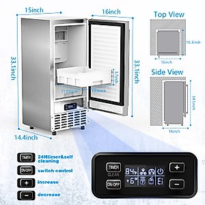 COWSAR Commercial Ice Maker Machine, Nugget Ice, 66lbs/24H Stainless Steel Under Counter Ice Maker, Self-Clean&24H Timer, Commercial Nugget Ice Machine with LCD Display, Ideal for Bar/Cafe/Restaurant
