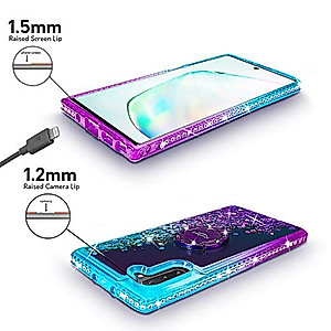 Silverback Galaxy Note 10 Case, Moving Liquid Holographic Sparkle Glitter Case with Kickstand, Bling Diamond Rhinestone Bumper W/Ring Slim Samsung Galaxy Note 10 Case for Girls Women -Purple