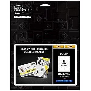 Avery Durable ID Cards, Laser Printable on Both Sides, Blank White, 80 Total, 2.125" x 3.375" (61610)