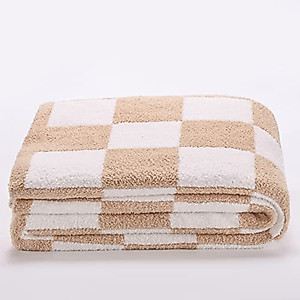 WESHIONGOO Brown Checkered Blanket Knit Throw Blanket with Checkerboard Reversible Chessboard Gingham Plush Cozy Warm Decor for Couch Bed Sofa(50"×60" inch)