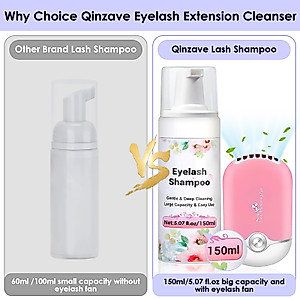 150ml/ 5.07 fl. oz Eyelash Extension Cleanser with Eyelash Fan Dryer, Lash Shampoo for Extension with Makeup Remover Pad Cleaning Brush, Paraben Sulfate Free Eyelash Shampoo for Salon Home Use