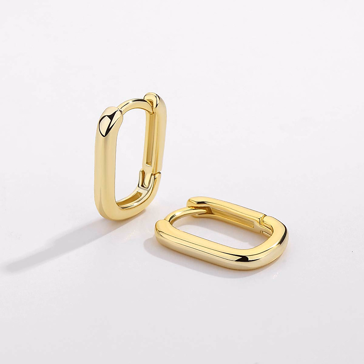 Me&Hz 14K Gold Colored Small Square Huggie Hoop Earrings for Women Cartilage Sleeper Tiny Gold Hoops Earrings Oval U Shaped Geometric Rectangle Huggie Earrings
