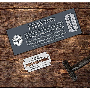 50 Facón Platinum Japanese Stainless Steel Double Edge Razor Blades for Safety Razor - Close Smooth Shaving Experience - 200+ Shaves