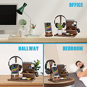 Gladsico Handmade Desk Organizer with Headphone Stand, Rotating Phone Stand, Accessories Organizer - Gift Ideas for Men, Women on Birthday, Anniversary, Fathers Day, Mother Day, Christmas