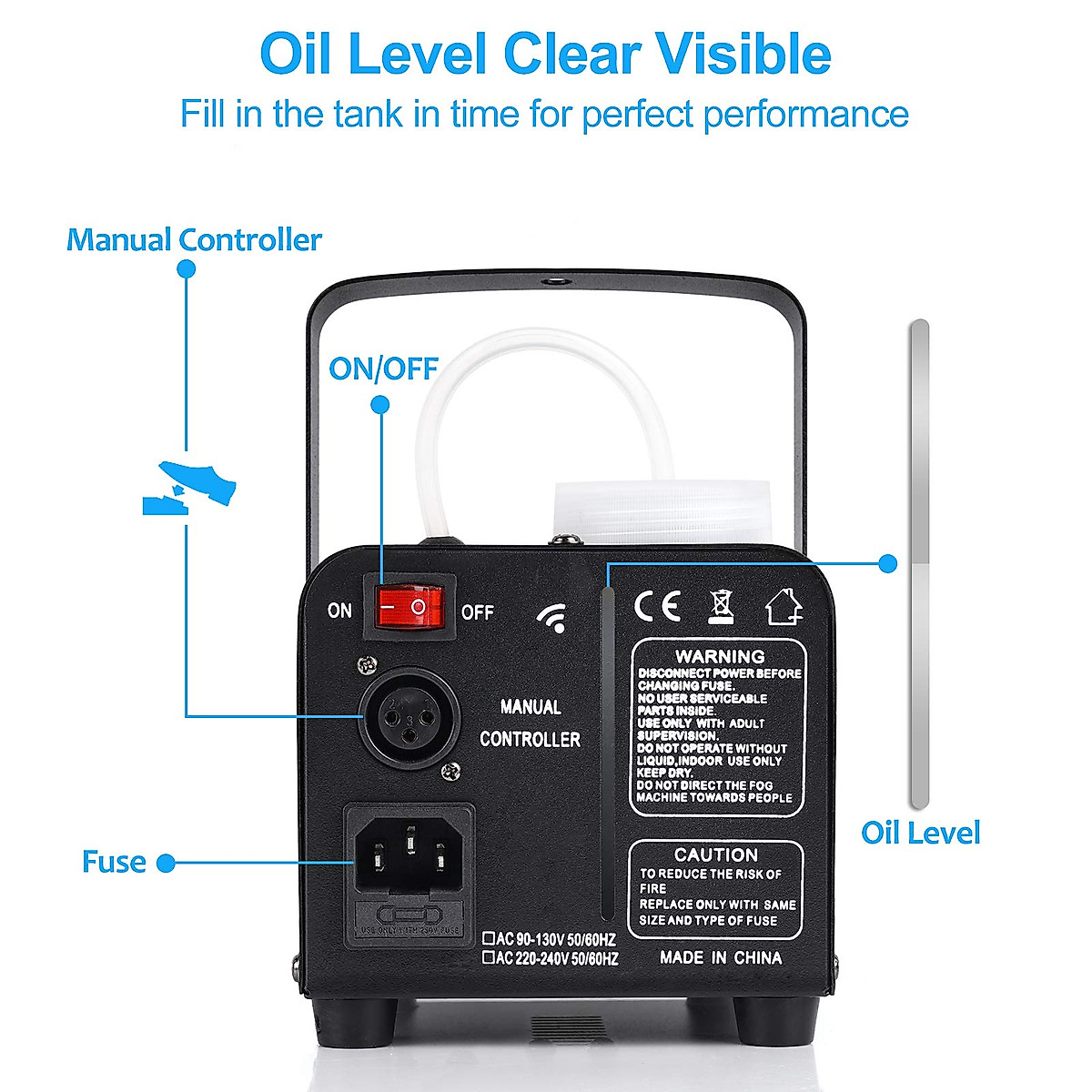 Fog Machine, Vangoa 500W Fog Smoke Machine with 3 LED Lights, 3000CFM Fog Disinfection with Wired Receiver and Wireless Remote Control, Perfect for Wedding Halloween Christmas Party Stage Effect