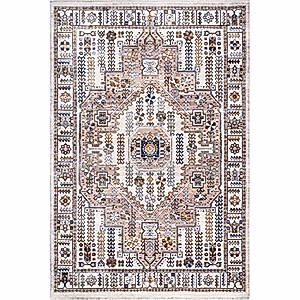 nuLOOM Jocelyn Global Inspired Medallion Fringe Area Rug, 3' x 5', Beige