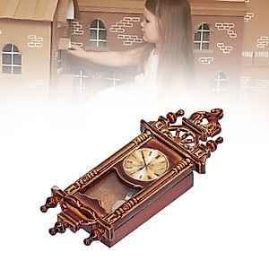 plplaaoo 1:12 Scale Dollhouse Wall Clock, Miniature Dollhouse Vintage Clock Decoration Accessories, Exquisite Wooden Grandfather Clock Living Room Furniture Toy for Doll House Decoration