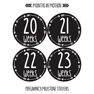 Months In Motion Pregnancy Weekly Belly Growth Stickers - Week to Week Pregnant Expecting Photo Prop - Maternity Keepsake - Baby Bump - Large Set of 36 Weekly Photo Sticker