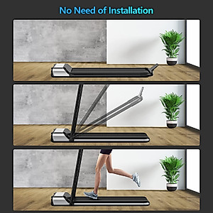 GYMAX Folding Treadmill, Installation-free Walking/Running Pad with LED Monitor & Removable Phone Holder, Quiet Shock Absorbing Running Machine for Home Gym Small Space Workout Fitness