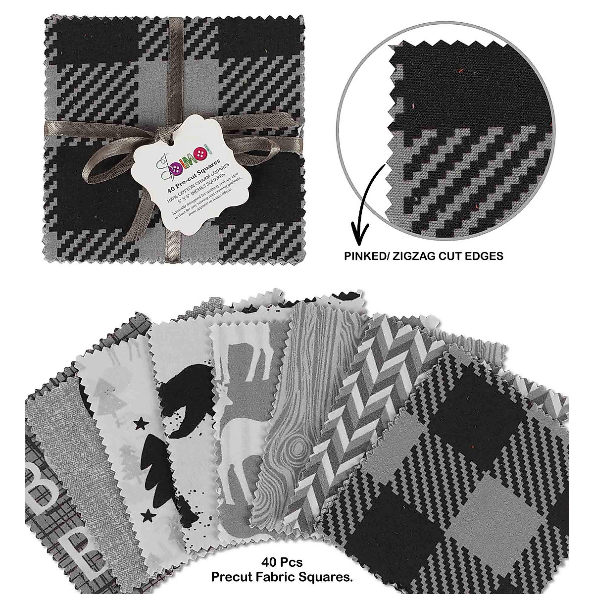 Soimoi Lumberjack Print Precut 5-inch Cotton Fabric Quilting Squares Charm Pack DIY Patchwork Sewing Craft