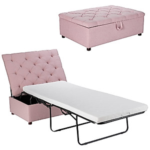 KOMFOTT Folding Ottoman Sleeper Chair Bed with Mattress, Convertible Fold Out Sleeper Sofa Bed, Guest Bed Chaise Lounge for Living Room Small Apartment Bedroom, 89" D x 40.5" W