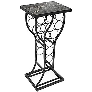 Sorbus Wine Rack Console for Home Bar - Mini Wine Stand with Faux Black Marble Table Top - Durable Metal Freestanding Wine Storage Cabinet Shelf - Wine Racks Free Standing Floor Holds 11 Wine Bottles