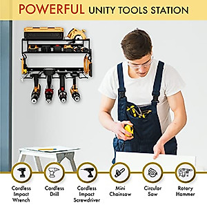 PITCH + PULSE Power Tool Organizer, Garage Tool Storage Organization, Drill Holder Racks Wall Mount Floating Shelf Set for Workshop Shed Pegboard Fitted