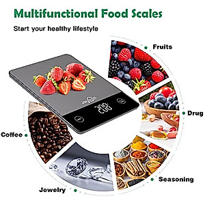 JOYHILL Food Scale, 22lb Digital Kitchen Scale Food Ounces and Grams for Weight Loss, Baking and Cooking, Premium Stainless Steel Food Weight Scale with LED Display, Batteries Included, Black