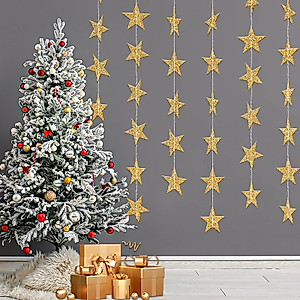 jijAcraft Glitter Gold Star Garland Decorations Hanging Garands Banner Backdrop, 2.7 inch Star Party Decoration for Birthday Baby Shower Wedding Kids Room Ramadan EID Graduation Decor (52 Feet)