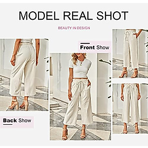 Dokotoo Womens Comfy Casual Loose Stretch Drawstring Tie Elastic Waist Solid Jogging Jogger Work Office Wide Leg Pants Sweatpants for Women with Pockets Khaki Medium