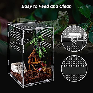 Anpress Acrylic Reptile Terrarium, 4.7''x4.7''x7.8'' Micro Transparent Habitat Terrariums Reptiles Tarantulas Cage Mini Enclosure Feeding Breeding Box with Cover for Animals Insects