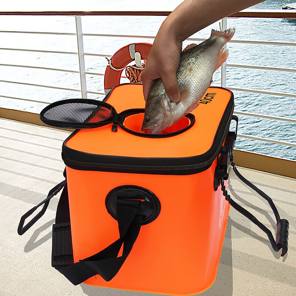 Fishing Bucket,Foldable Fish Bucket, Multi-Functional EVA Fishing Bag for Outdoor, Live Fish Lures Bucket and Fish Protection Bucket,10GAL/8GAL/6GAL/4.8GAL/3GAL Live Fish Container