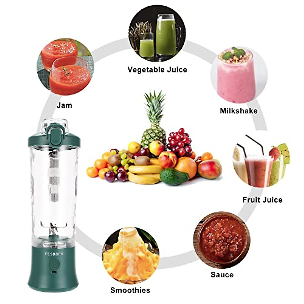 Portable Blender, Personal Blender for Shakes and Smoothies, USB Rechargeable 600Ml Juicer Cup, Mini Blender with Six Strong Stainless-Steel Blades for Kitchen, Camping, Travel (Green)