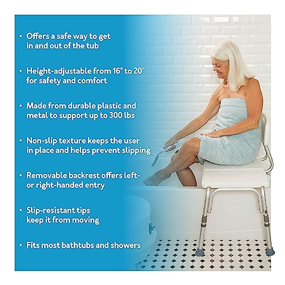 Carex Bathtub Transfer Bench - Shower Bench and Bath Bench with Height Adjustable Legs - Convertible to Right or Left Hand Entry, Shower Chair For Bathtub, Bathtub Chair