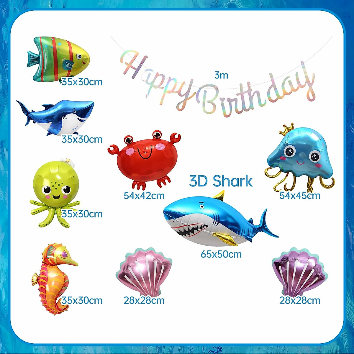 VETTY FULY Under the Sea Birthday Decorations 106pcs Sea animal Birthday Decorations Balloons Arch Kit Includes Birthday Banner Sharks Jellyfish Fish 9pcs Ocean Animal Foil Balloons