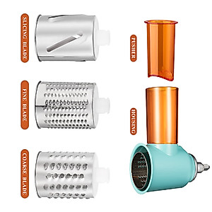 Stainless Steel Slicer Shredder Attachment for KitchenAid Stand Mixer, Cheese Grater KitchenAid, Slicer Accessories with 3 Blades (Cyan)