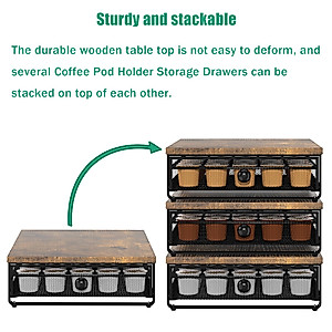 K Cup Organizer, Coffee Pod Holder Drawer, Under Brewer Storage Organizer with Sliding Drawer holds up to 35 K-Cup Pods, No Assembly Needed, Rustic Brown