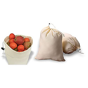 Linen Clubs GFI 100% Cotton 8- by 10-Inch Muslin Bags with Lock and cotton Drawstring, 12-Pack