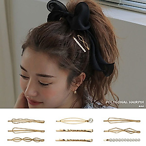 16 Pieces Geometric Metal Hair Pins, Pearls Hair Clips Elegant Hair Barrettes Bridal Gold Metal Bobby Pins Dainty Embellished Bobby Pins for Woman and Girls