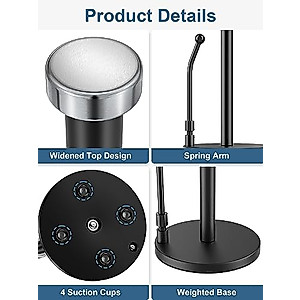 SMARTAKE Paper Towel Holder, Paper Towel Dispenser Standing Weighted Base Non Slip, Spring Arm Fit Most Size Paper Roll, Stainless Steel Paper Towel Holder for Home Kitchen Countertop Tabletop, Black