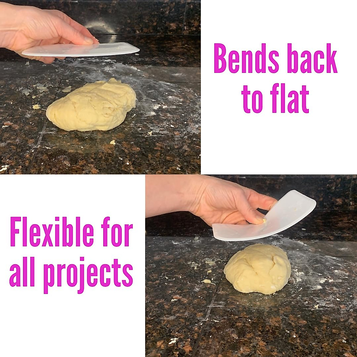 ROYALTY ESSENTIALS Dough Scraper Bowl Food-safe Plastic Dough Cutter Flexible Bench Multipurpose Food Scrapers for Bread Dough Cake Fondant Icing 2 Pack