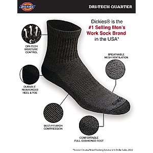 Dickies Men's Dri-Tech Moisture Control Quarter Socks, Available in M-XXL (6, 12, 18, Charcoal (6 Pairs), Large
