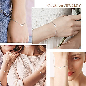 ChicSilver Womens Heart Bracelet 925 Sterling Silver Simple Letter C Alphabet Heart Charm Bracelet Dainty Heart Initial Bracelet