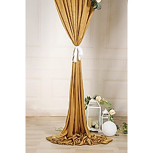 SHERWAY 2 Panels 4.8 Feet x 10 Feet Deep Gold Thick Satin Wedding Backdrop Drapes, Non-Transparent Window Curtains for Party Ceremony Stage Decoration