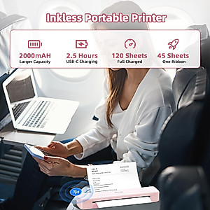 Portable Printer for iPhone iPad Laptop PC - Bluetooth Printer Supports Dual-Sided Printing Letter/A4/B5/A5 Regular Paper, Wireless Printer for Home Travel Office Vehicle Word PDF Excel TxT 300DPI